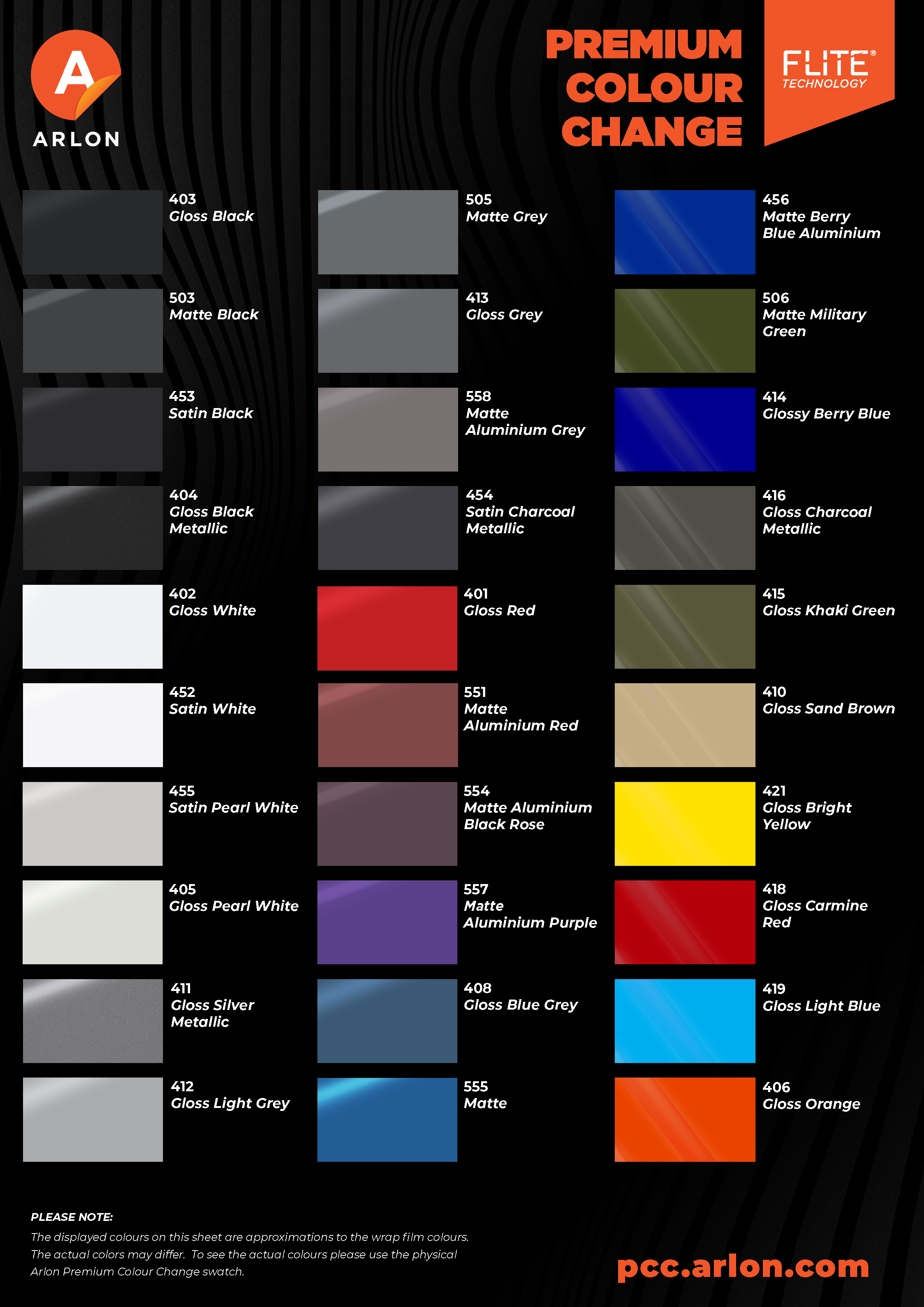 Catálogo: Arlon Premium Colour Change Cast Film – Garriga